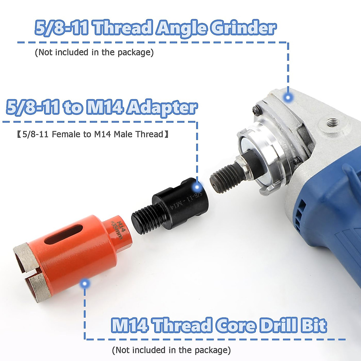 Mesee 2 Pieces Angle Grinder Adapters 5/8"-11 Female to M14 Male Thread Adaptor Converter Rod 5/8''-11 to M14 Rotary Polisher Grinder Attachment for Diamond Core Bits Polishing Pad Saw Blade