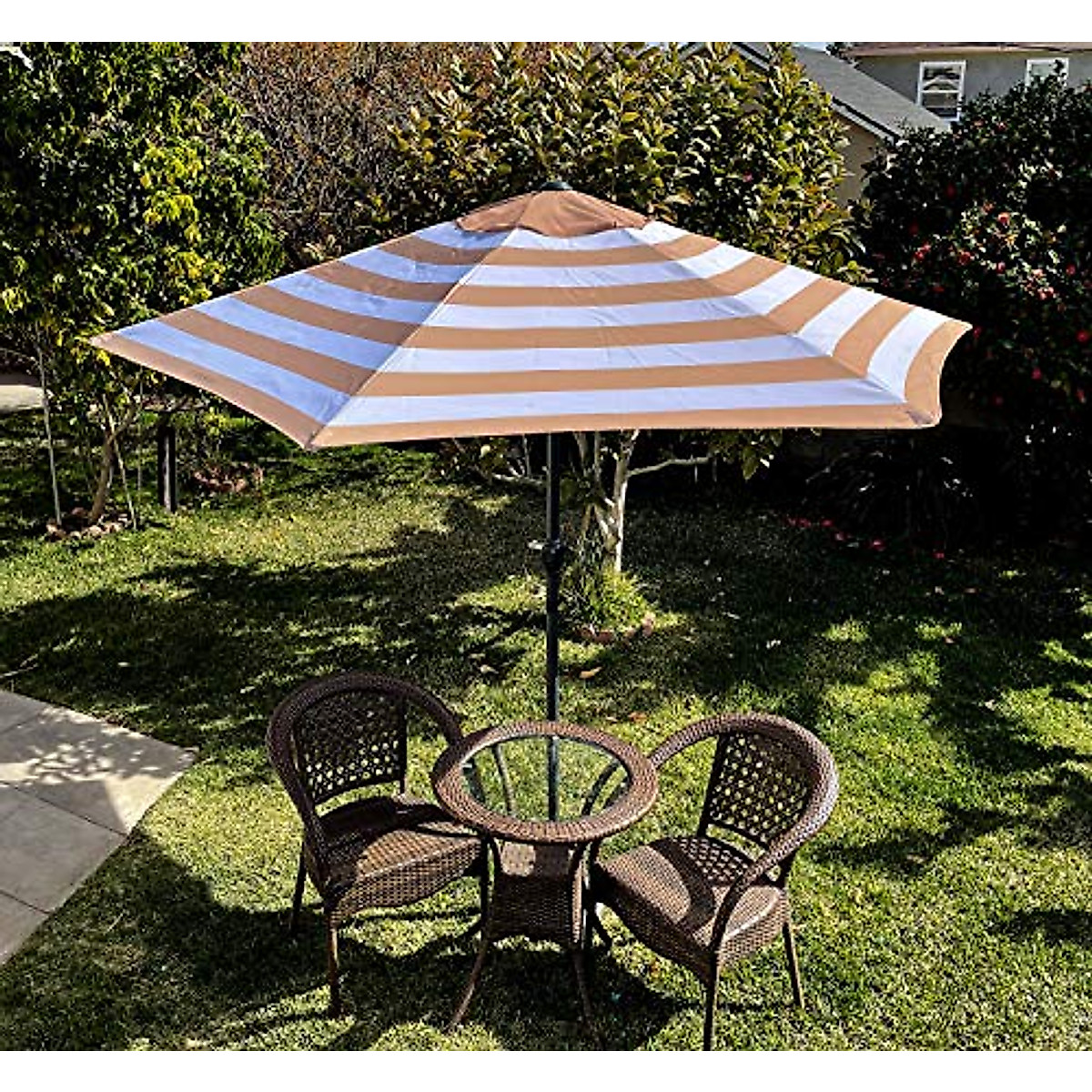 BELLRINO DECOR BELLRINO Replacement 9 ft 6 ribs MEDIUM COFFEEWHITE STRIPE STRONG & THICK Umbrella Canopy (Canopy Only)