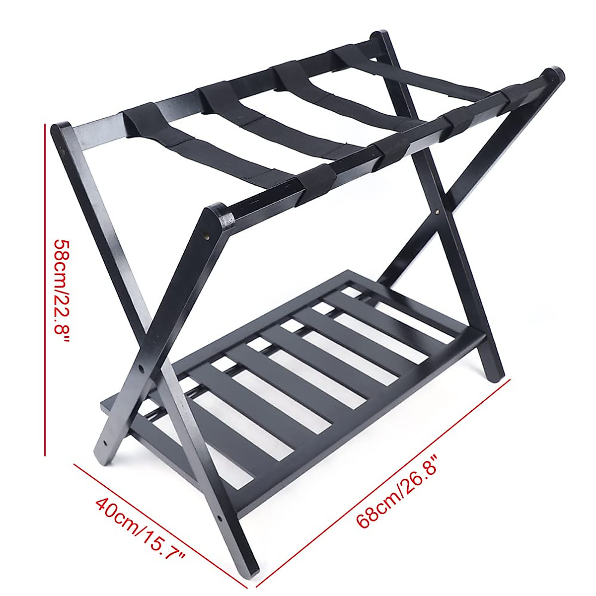 Luggage Rack with Shelf,New Luggage Baggage Rack Shoes Travel Suitcase Storage Shelf 68*40*58cm Foldable,Double Tiers Luggage Holder with Shoe Shelf,Luggage Stand for Bedroom,Guest Room,Hotel