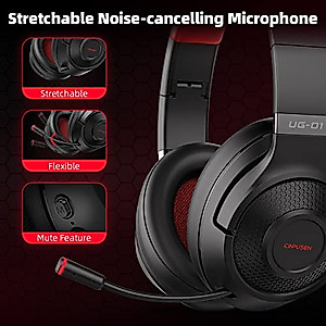 2.4Ghz Wireless Gaming Headset for PC, PS5, PS4, MacBook, with Microphone, Over-Ear Bluetooth Headphones for Cell Phone, Soft Earmuff - 40 Hours Playtime, Only Wired Mode for Xbox Series, Red