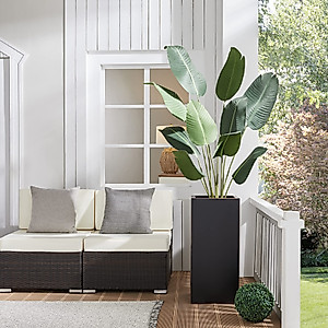 Wallowa Metallic Heavy Tall Outdoor/Indoor Planter Box 14Lx14Wx30H Inches Rectangular Large Flowerpot, Tall Metal Planter Box for Front Porch ‎25 Pounds, No Assembly Required, Black, 1 Pack