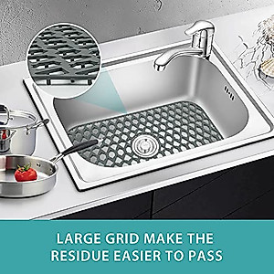 SAMSIER Sink Protectors for Kitchen Sink 19”x13”& 26”x14” with Cleaning Brush, Large Silicone Kitchen Sink Mats Grid for Bottom of Farmhouse Stainless Steel Porcelain Sink (26x14,Center Drain)