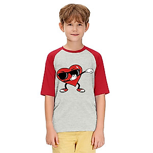 BesserBay Toddler Girls Happy Valentines Day Heart Print Red Raglan Tee Shirt for Toddler Boys 3-4 Years