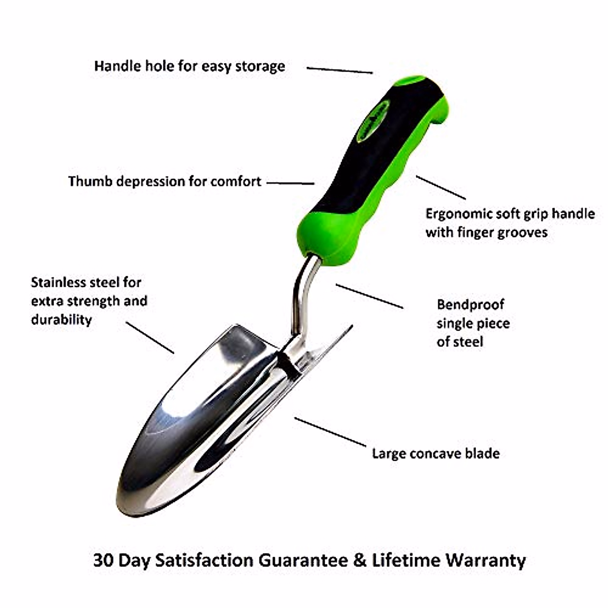 Garden Guru Super Strong Garden Trowel Hand Shovel - Stainless Steel - Rust Resistant - Ergonomic Grip - Perfect Tool for Gardening, Weeding, Transplanting and Digging in Garden Beds