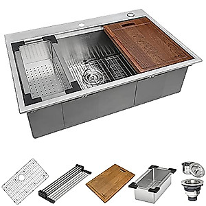 Ruvati 33 x 22 inch Workstation Drop-in Topmount Kitchen Sink 16 Gauge Stainless Steel Single Bowl - RVH8003