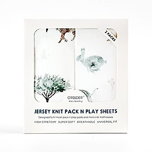Stretchy Ultra Soft Jersey Knit Fitted Pack n Play Sheets Set 2 Pack, Portable/Mini Crib Sheets for Boys and Girls, Stylish Playard Sheets Fitted Safe and Snug, African Savannah Animals Pattern