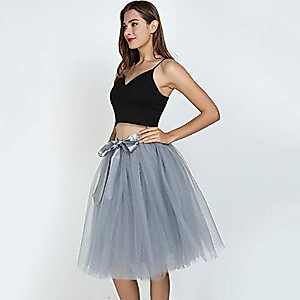 TOPCHANCES Women's Tulle Skirt,50s Vintage Petticoat Retro Underskirt A Line Knee Length Adult Skirt with Sash Costume for Party Gown Prom Formal (L/Wasitline 25.6in-39.3in,Length 25.6in, Gray)