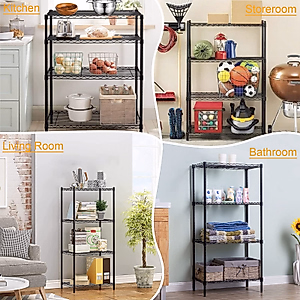 Santoy 4 Tier Metal Shelves for Storage,Shelving Unit for Kitchen, Bathroom, Pantry, Closet, and Bedroom - Strong Steel Wire Organizer Rack (Black, 21.7’’L*11.8’’W*42’’H)