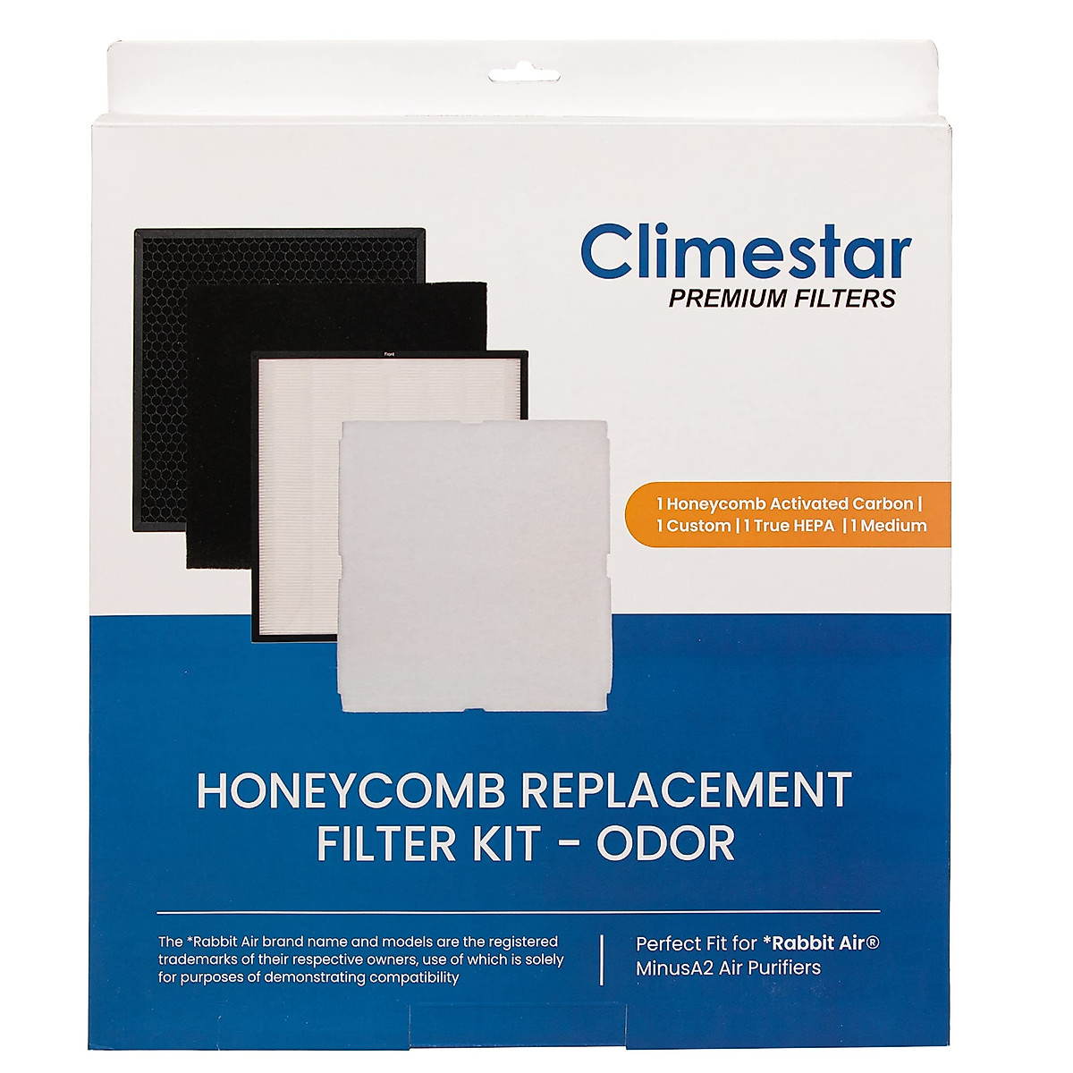 Climestar Honeycomb Filter Kit Compatible Replacement for Rabbit Air Minus A2 SPA-700A SPA-780A Air Purifiers - Odor (Set of 4 Filters)
