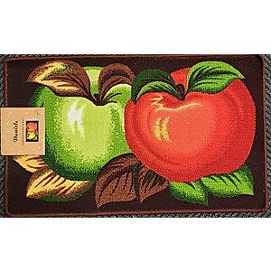 THE RAISE Kitchen Rug, Kitchen Mat, Printed Kitchen Rug (nonskid Back) (18" x 30") 2 Apples, Green & RED