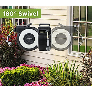 Tuyeho Retractable Garden Hose Reel 90 FT, Wall Mount Heavy Duty Water Hose Reels with Automatic Slow Rewind System, Outdoor Hoses Reel with 2 Hose Nozzles for Garden Watering, Car Wash, Pet Shower