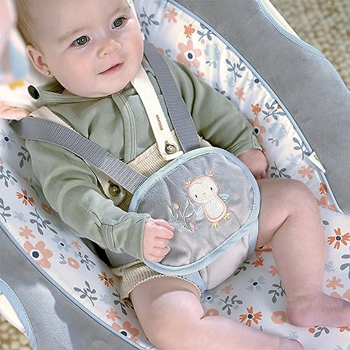 Ingenuity InLighten 5-Speed Baby Swing - Swivel Infant Seat, 5 Point Safety Harness, Nature Sounds, Lights - Nally Owl