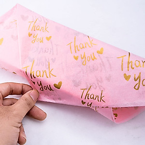 MR FIVE 50 Sheets Gold Thank You Tissue Paper Bulk,20" x 14",Thank You Tissue Paper for Packaging,Gift Bags,Thank You Packaging Tissue Paper for Small Business (Pink)