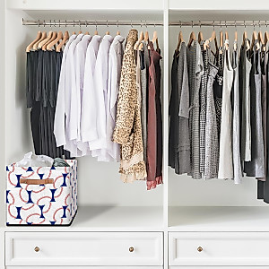 KOBLEN Sports Baseball Ball Square Storage Basket Collapsible Storage Box Clothes Basket 13x13 Inch Large Cube Storage Bin With PU Leather Handle for Home Office Closet Shelves