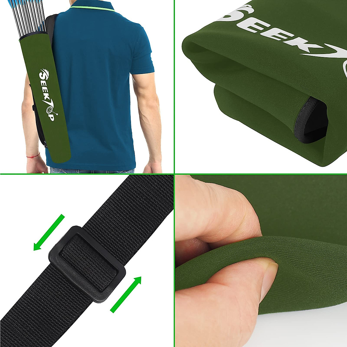 Seektop Archery Gloves Adjustable Archery Back Arrow Quiver Holder for Youth Adults (L+Green)