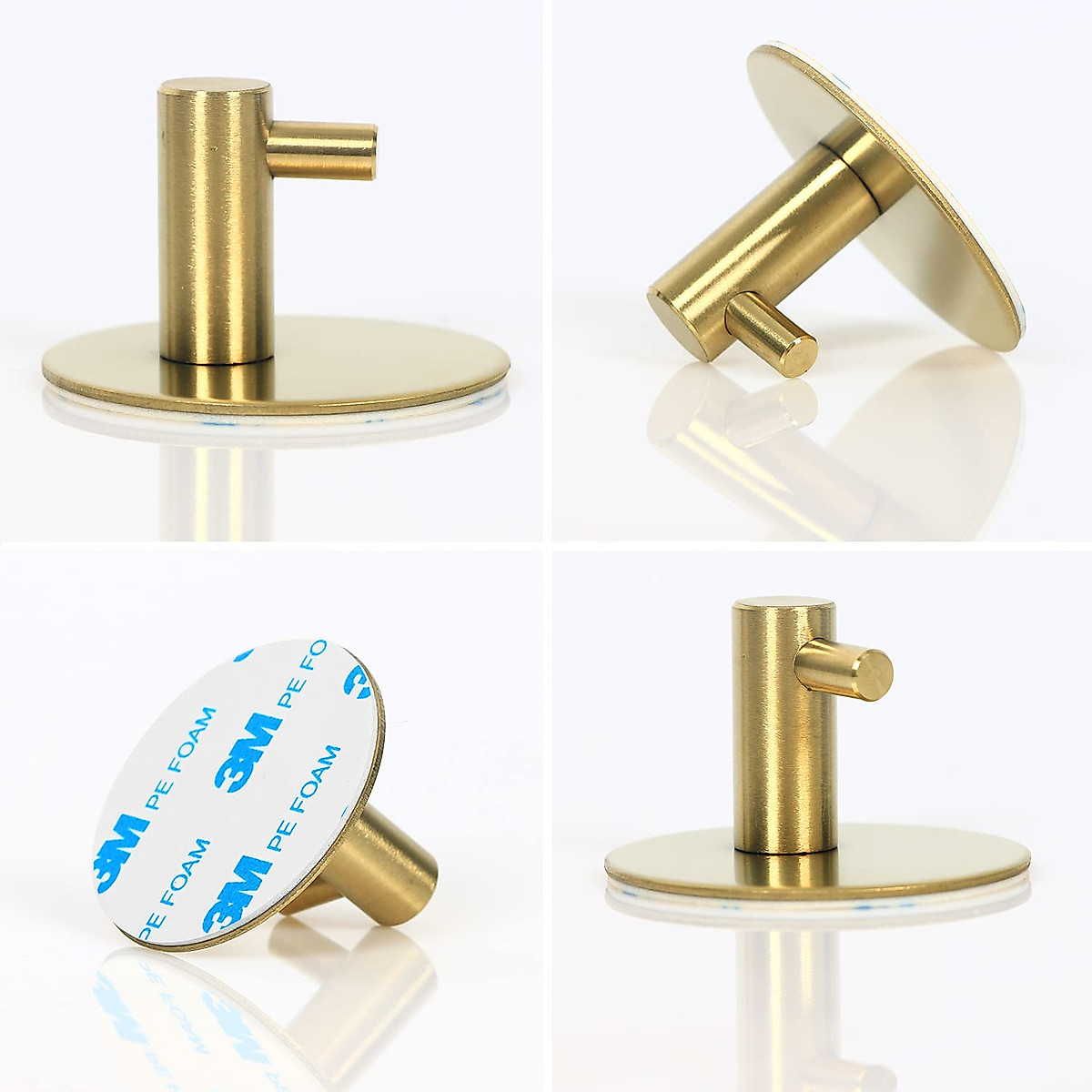 HouseAid Self Adhesive Circle Towel Hooks, No Drilling Stainless Steel Robe Hook Holder, Brushed Gold (6 Pack)