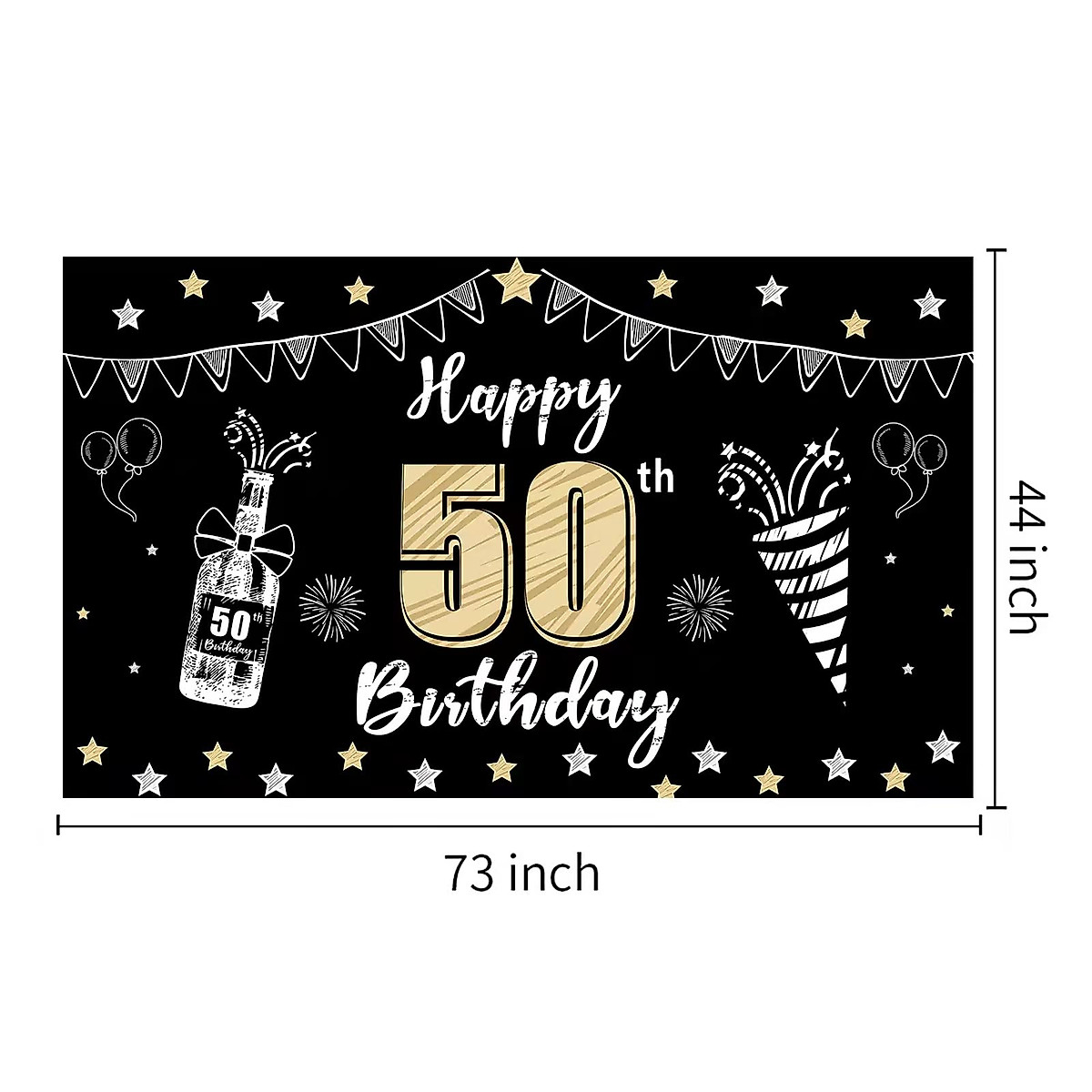 50th Birthday Banner Backdrop Decorations for Men Women, Black Gold Happy 50 Birthday Sign Party Supplies, Fifty Years Old Birthday Photo Background Poster Decor(72.8 x 43.3 Inch)