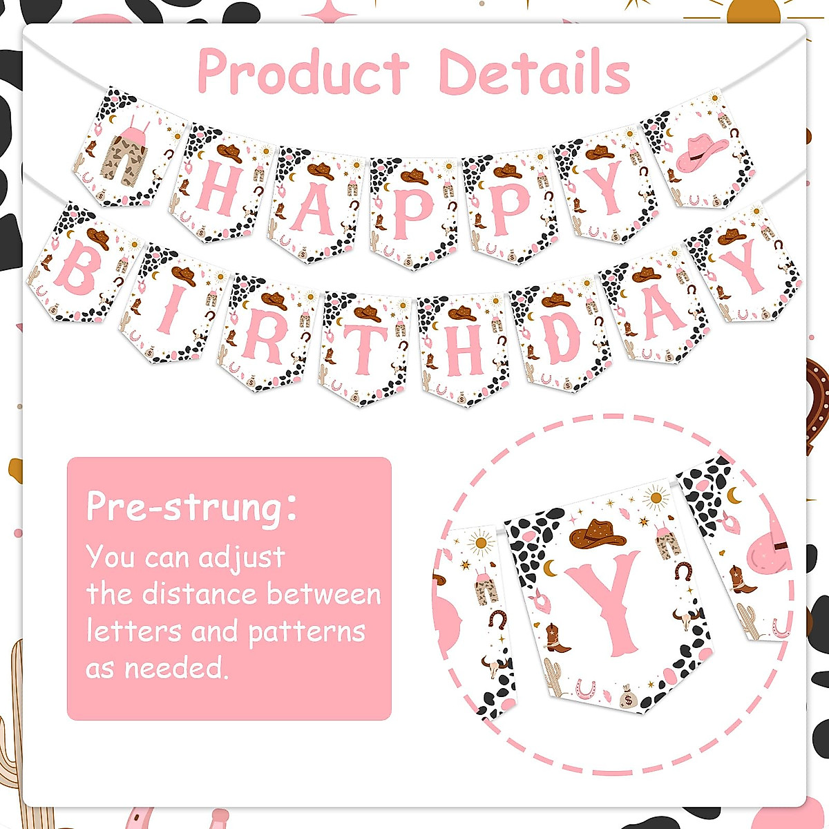 Cowgirl Happy Birthday Banner, Pink First Rodeo Party Decorations, Western Cowgirl Birthday Banner, Cowgirl Themed Party Supplies