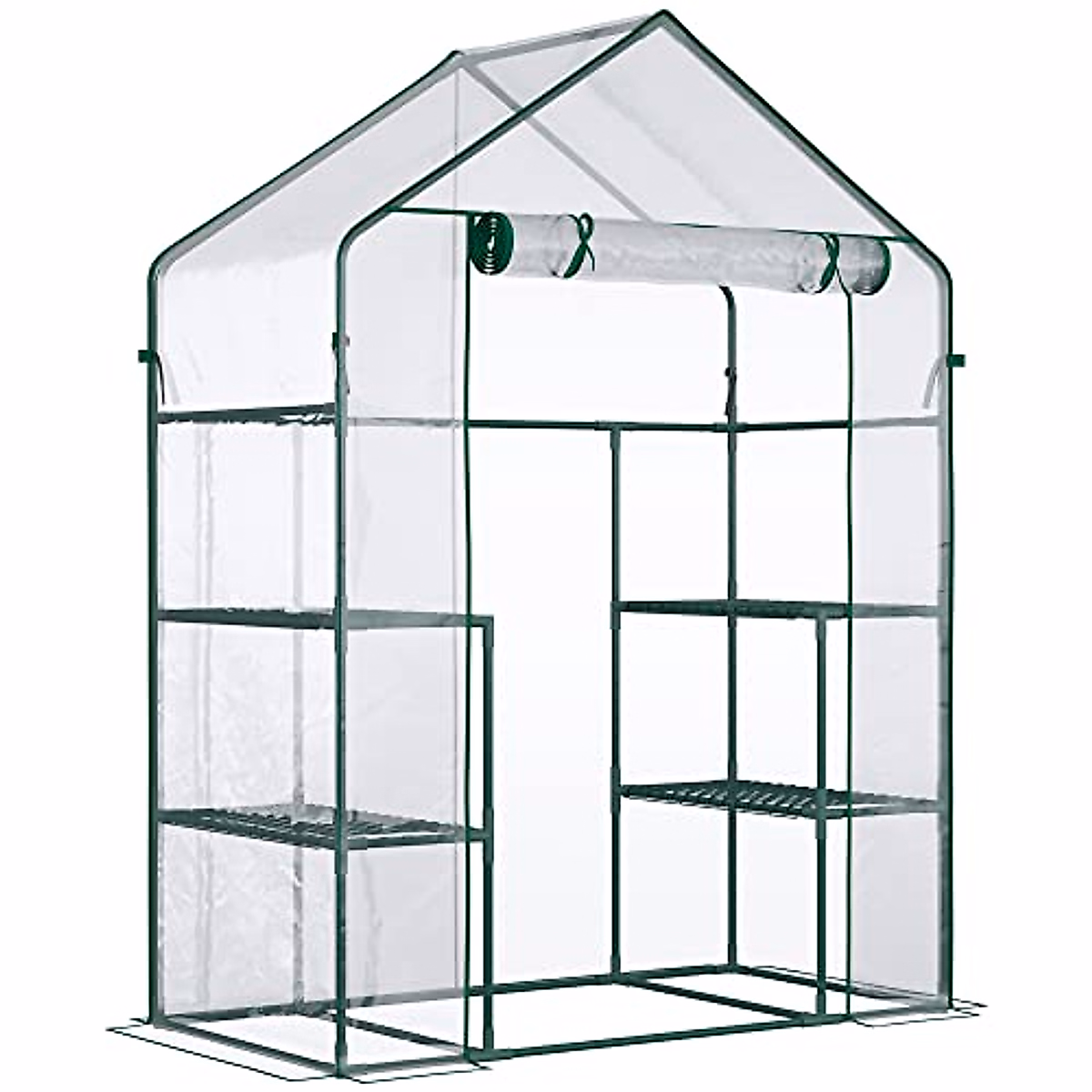 Outsunny 56" x 29" x 77" Outdoor Walk-in Greenhouse Garden Hot House with 3-Tier Shelving, Roll-Up Door & Weather Cover