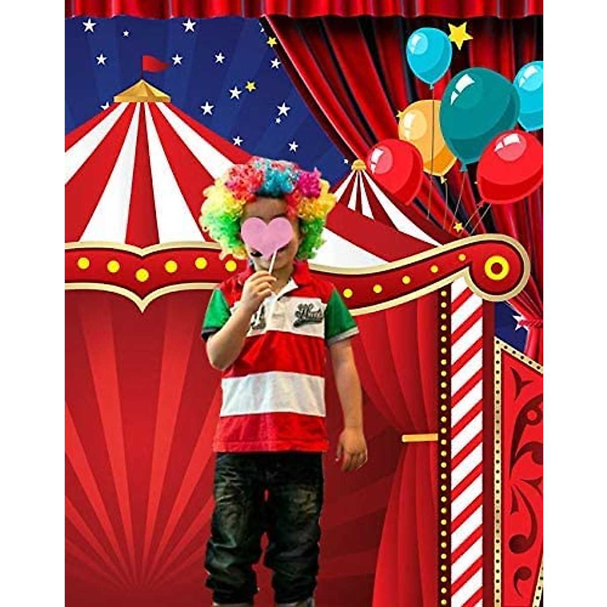 Red Curtain Stars Photography Backdrop Newborn Baby Shower Supplies Vinyl 7x5ft Big Top Circus Carnival Themed Birthday Party Photo Background Children Photo Booths Banner Decorations Cake Table