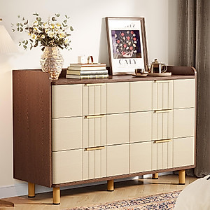 Tribesigns 6 Drawer Double Dresser, Modern Chest of Deep Drawers, Wooden Storage Dresser Organizer with Metal Handles & Sturdy Legs, Large Storage Cabinet for Bedroom, Living Room, Oak & Brown