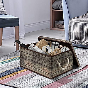 Sorbus Storage Box Set with Lid, Carry Handles, Foldable Frame, Rustic Wood Grain Print Bins, Great for Toys, Memorabilia, Closet, Office, Bedroom, 2-Pack (Wood Box Set - Brown)