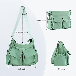 Canvas Messenger Bag Crossbody Shoulder Bag for Men and Women Vintage Tote Laptop Bag Large Hobo Bag with Multiple Pockets (Grass Green)