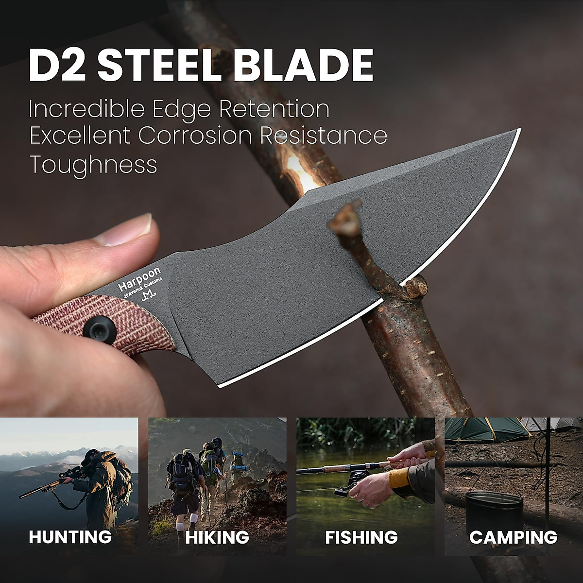 Kizer/Maverick Customs Harpoon Fixed-blade Knife D2 Blade with Red Micarta Handle - 1040E1