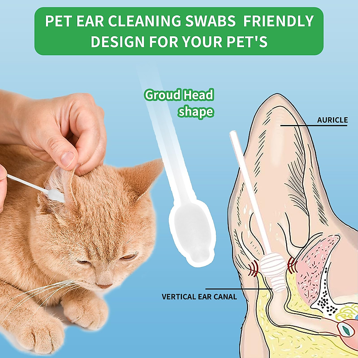 VinTS 60 PCS Cotton Dog Ear Cleaning Swabs, Pet’s Ear Infection Treatment Gourd-Shaped Swabs Prevent Accidental Injuries, Safer Cleaning for Dogs and Cats– Large Size.100% Cotton
