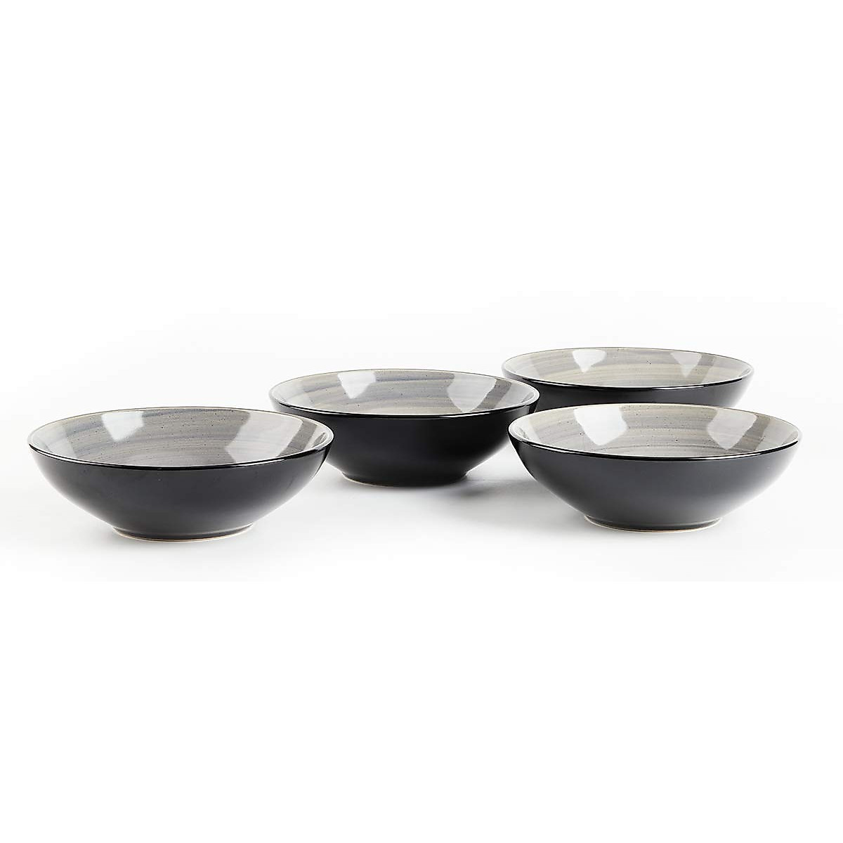 HomeVss, Stoneware Sonoma 16pc Dinnerware Set, Black + Speckled Spin Wash Grey