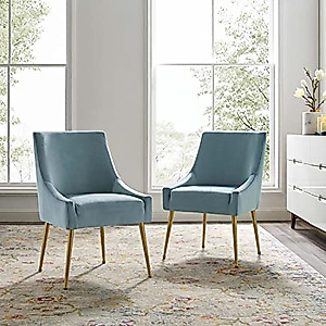 Modway Discern Upholstered Performance Velvet Dining Chair Set of 2, Light Blue