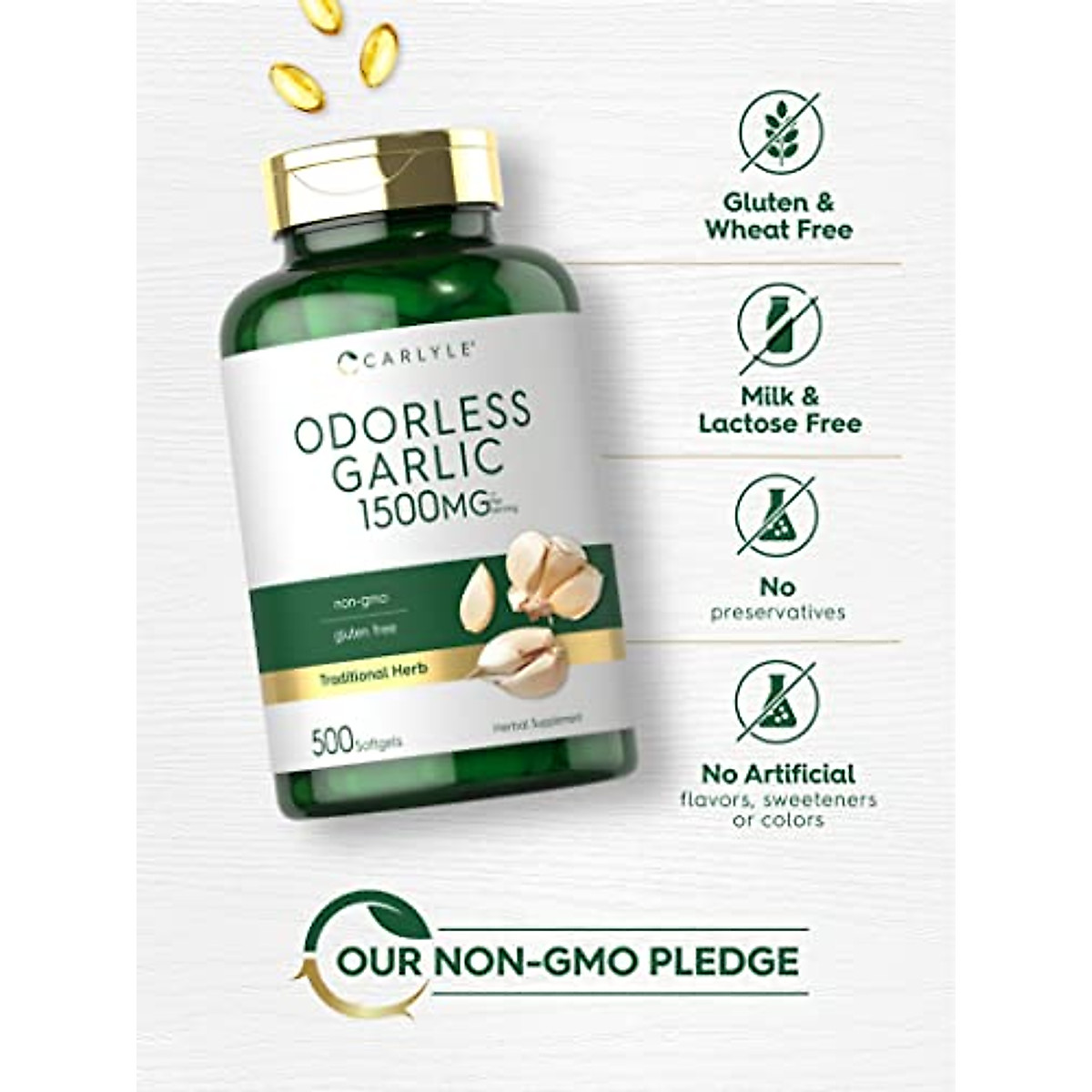 Carlyle Odorless Garlic Softgels 1500mg | 500 Pills | Non-GMO, Gluten Free Extract Supplement