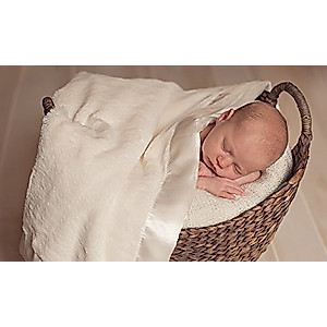 Applesauce Satin Trimmed Baby Blanket, White