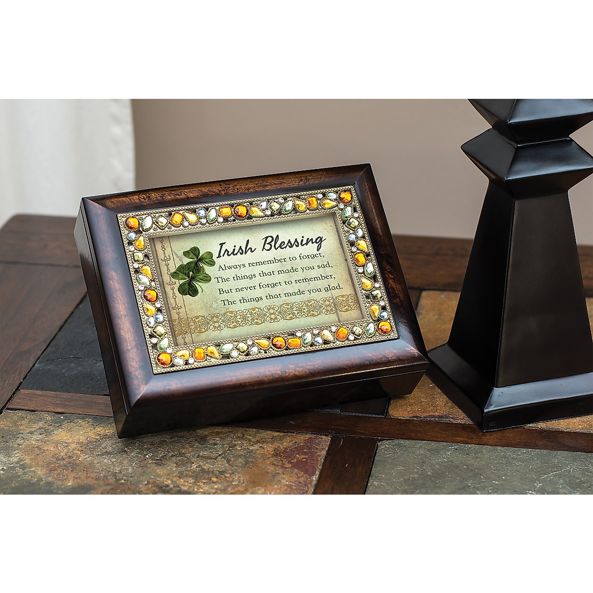 Cottage Garden Irish Blessing Always Remember Earth Tone Jewelry Music Box Plays When Irish Eyes are Smiling