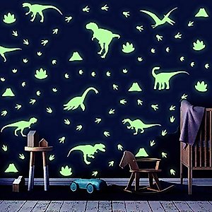 IARTTOP Dinosaur Wall Decals,Glow in The Dark Dinosaur Stickers for Kids Room Dinosaur Theme Footprints Volcano Wall Sticker for Boys Baby Bedroom Nursery Decoration