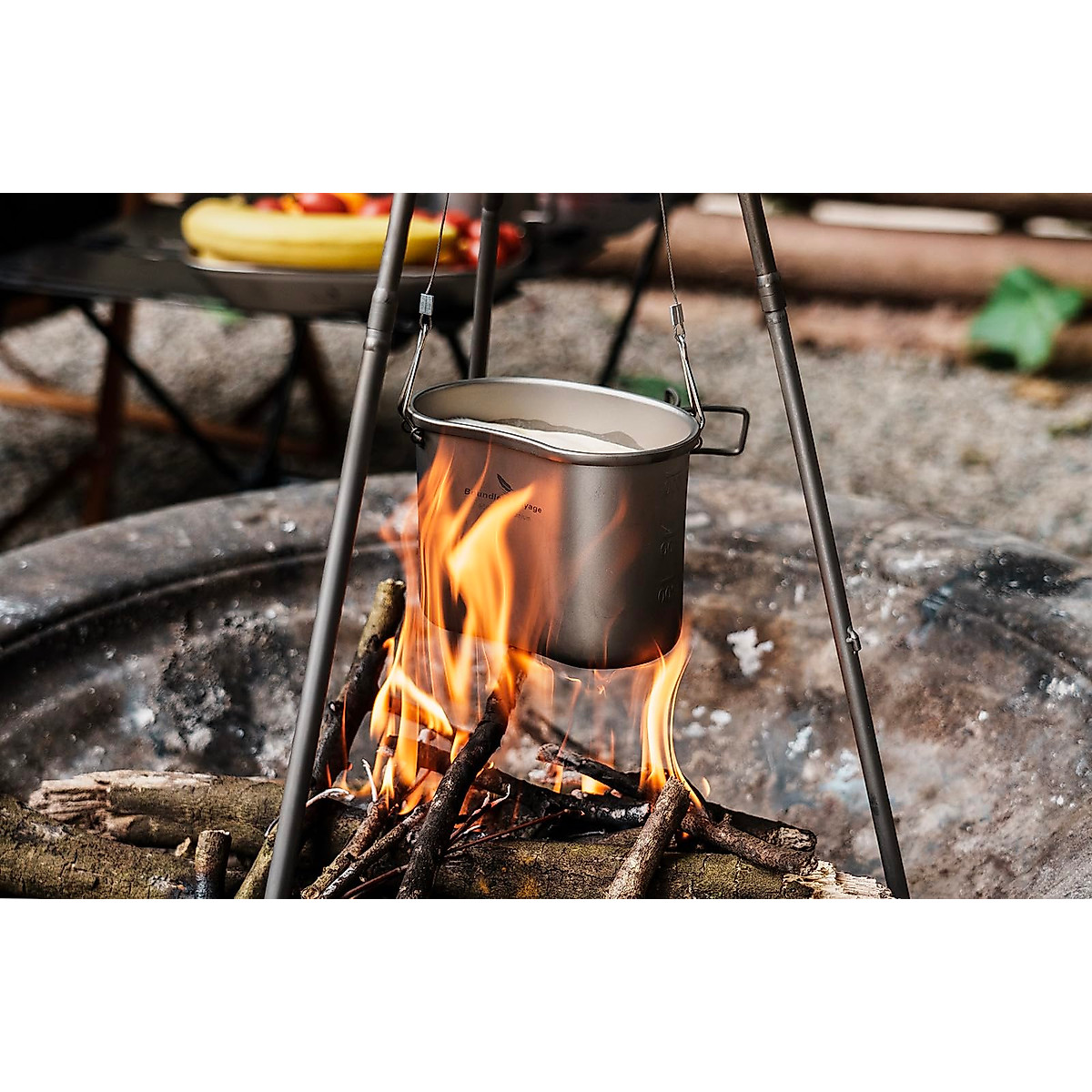 iBasingo 300ML & 600ML Titanium Cup Set Canteen Mess Kit with Folding Handle Hanging Ring Ultralight Portable Cookware for 1 Person Outdoor Camping Backpacking Hiking Small Lunch Box Ti2046C