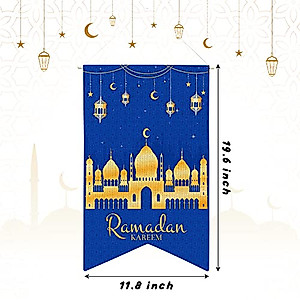 CNhoqc Ramadan Kareem Hanging Banner Welcome Door Sign Eid al-Fitr Moon Stars and Lamps Double-Sided Decorative Flag Islamic Mubarak Banner for Indoor Outdoor Eid Mubarak Party Supplies