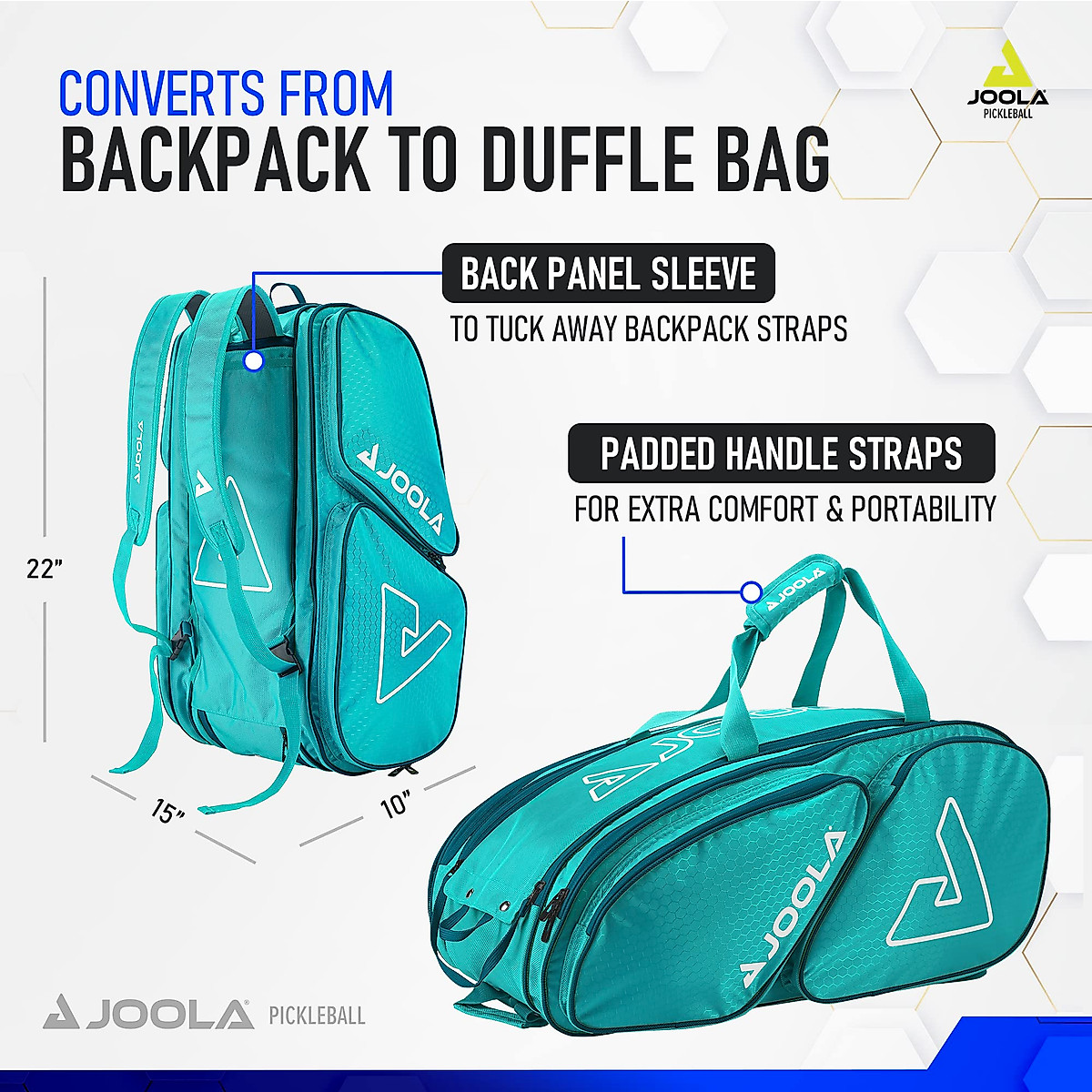 JOOLA Tour Elite Pickleball Bag – Backpack & Duffle Bag for Paddles & Pickleball Accessories – Thermal Insulated Pockets Hold 4+ Paddles - Includes Fence Hook Turquoise/Teal