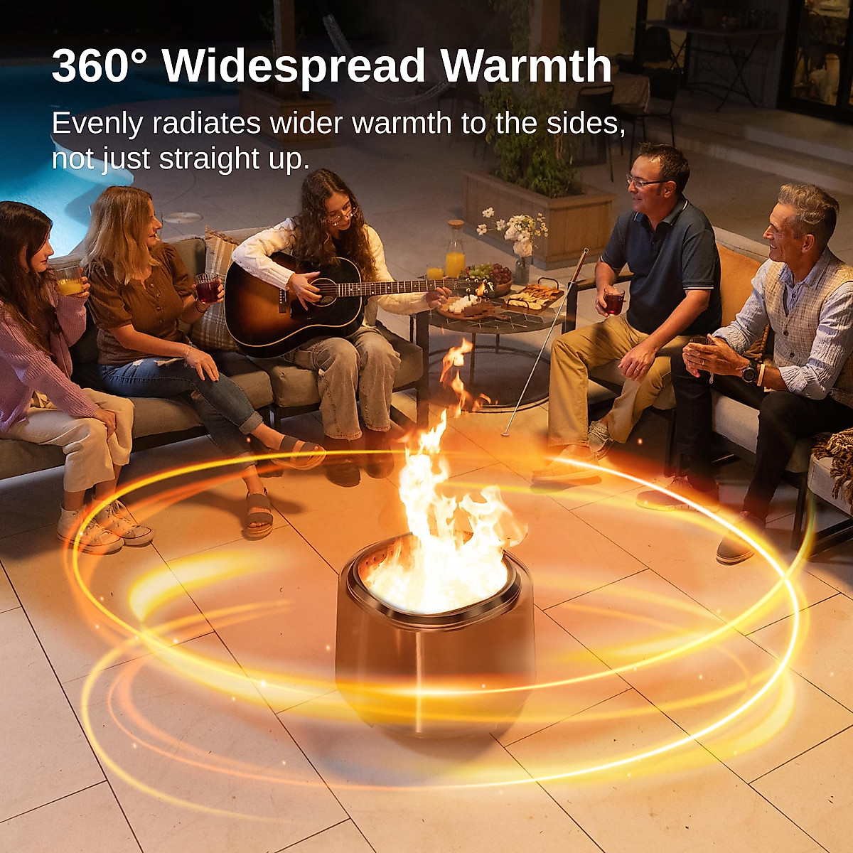 EAST OAK Fire Pit Smokeless 21'' for Outside Patio, 304 Stainless Steel Wood Burning Fireplaces, Portable Outdoor Bonfire Pit with Poker, Stand & Removable Ash Pan for Camping, Chisel Steel