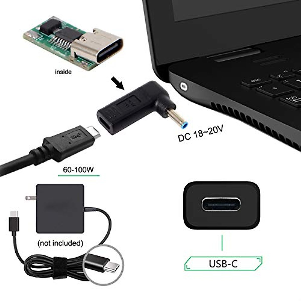 Cablecc USB 3.1 Type C USB-C to DC 4.5x3.0mm Adapter PD Emulator Trigger 90 Degree Angled