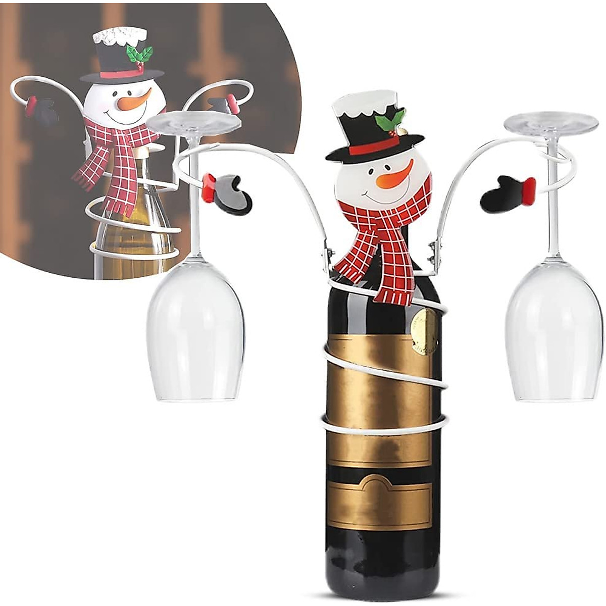 Darzheoy Christmas Holiday Wine Bottle Glass Holders, Snowman Santa Claus Gnome Organizer Rack, Christmas Home Decor Kitchen Storage Bar, Wine Cellar, Cabinet, Pantry,Rack Bar (Snowman)