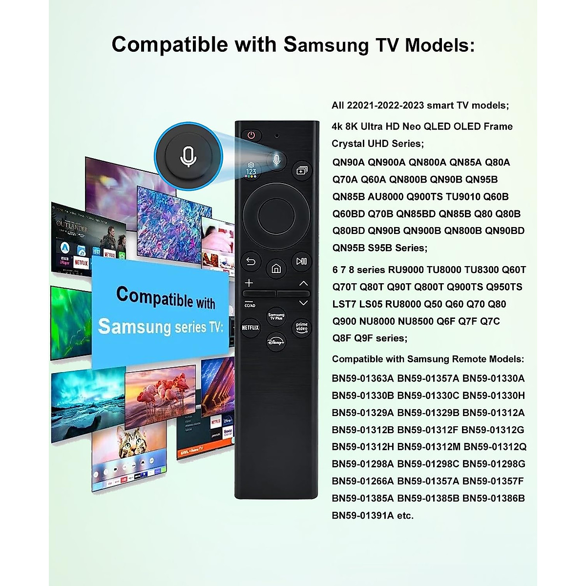 JISOWA Replacement Voice Remote Control Universal for Samsung Smart TV 4k 8K Ultra HD Neo QLED OLED Frame Crystal UHD Series Q60B Q70B Q80B QN85B QN90B QN95B QN800B QN900B S95B 2021-2022-2023 Models