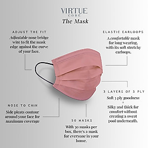 VIRTUE CODE Balance Face Masks - Soft 3 Ply Comfort Face Masks, Colorful Disposable Face Mask 50 Pack. Latte Love Colored Masks. Adults Mens and Womens Disposable Face Masks