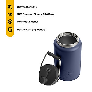 RTIC Jug with Handle, Half Gallon, Navy Matte, Large Double Vacuum Insulated Water Bottle, Stainless Steel Thermos for Hot & Cold Drinks, Sweat Proof, Great for Travel, Hiking & Camping