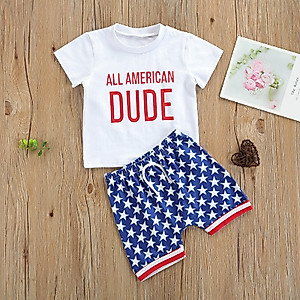 FYBITBO Baby Boy 4th of July Outfits Short Sleeve Tee Shirt and Casual Shorts 2Pcs Fourth of July Summer Outfit (Stars and Striped Print, 6-12 Months)