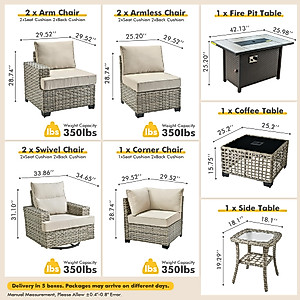 XIZZI 10 Pieces Patio Furniture Set with Fire Pit Table - All Weather Wicker Outdoor Patio Sectional Furniture Sofa Set with Swivel Rocking Chairs,Luxury Modern Modular Patio Conversation Set,Beige