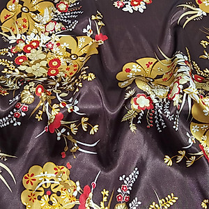 100cm*148cm Flowers Print Satin Cloth Soft Polyester Charmeuse Lining Scarf Pajamas Fabric Hairband Headwear Material (Color 9)