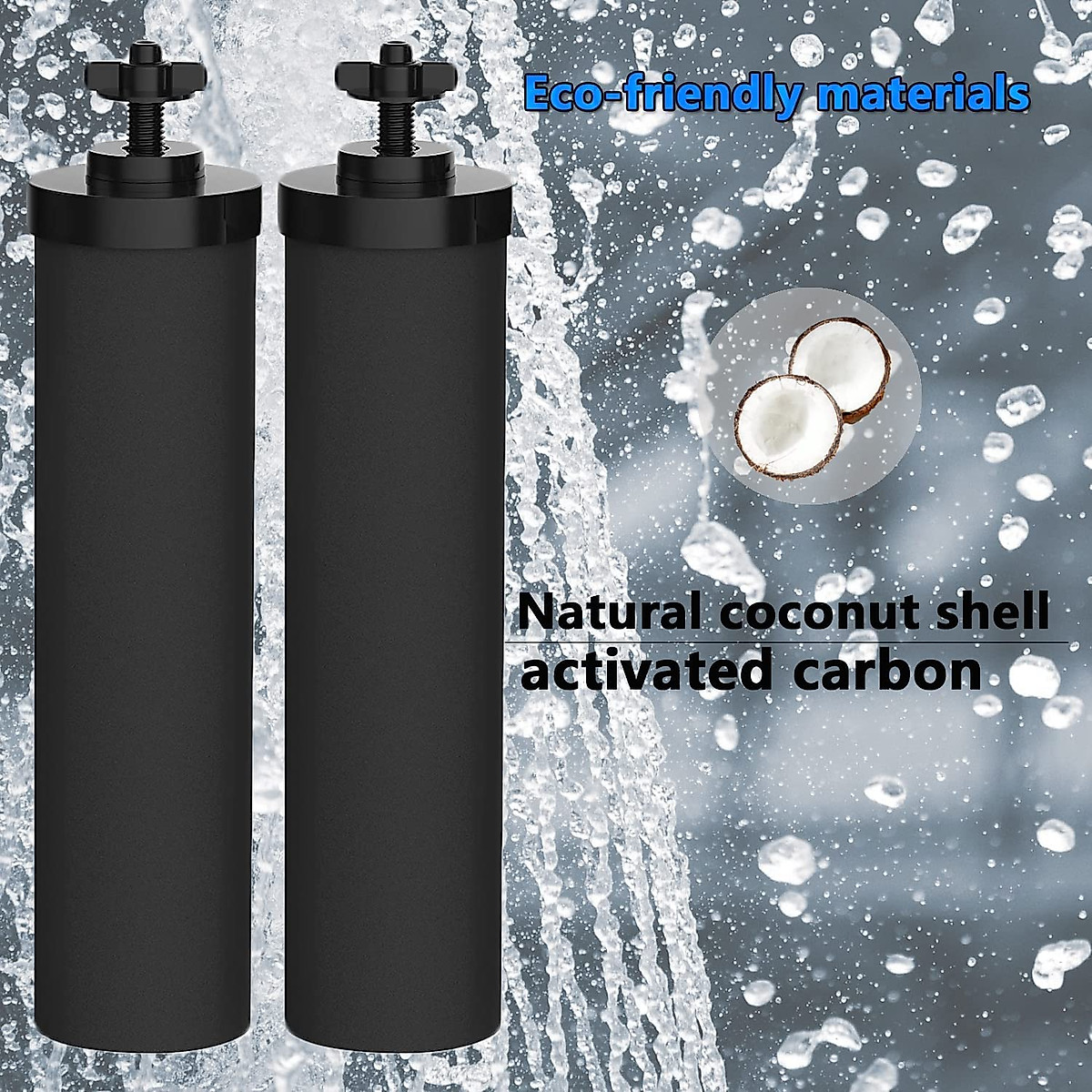 Virego 2-9BB Water Filters, Black 2-9BB Purification Elements Certified by NSF/ANSI 42, for Berkey 2-9BB Black Filters Replacement Compatible with Berkey Gravity Filtration System (Pack of 2)