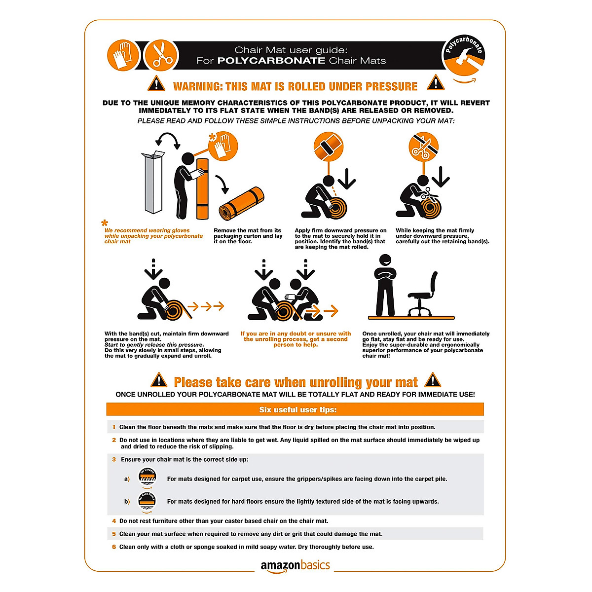 Amazon Basics Rectangular Polycarbonate Office Chair Mat for Hard Floors - 30 x 47-Inch, Clear