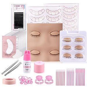 Pretty memory Lash Extension Supplies Eyelash Extension Kit, Lash Mannequin Head with Removable Eyelids Silicone Practice Set for Makeup and Eyelash Graft